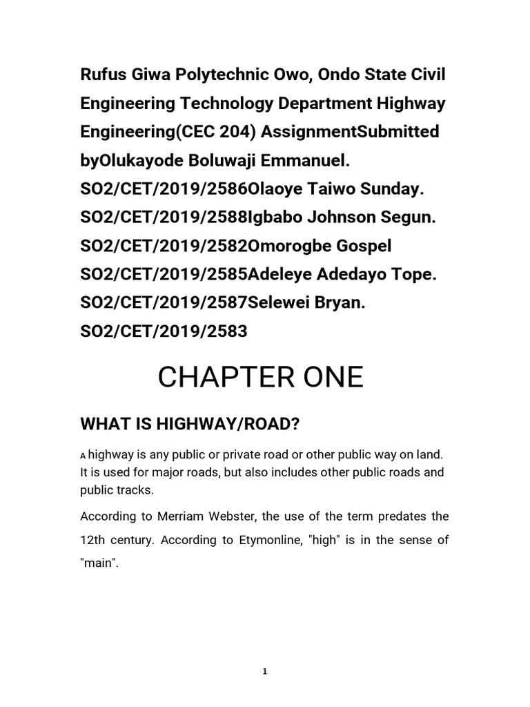 CEC 204 Assignment | PDF | Highway | Controlled Access Highway