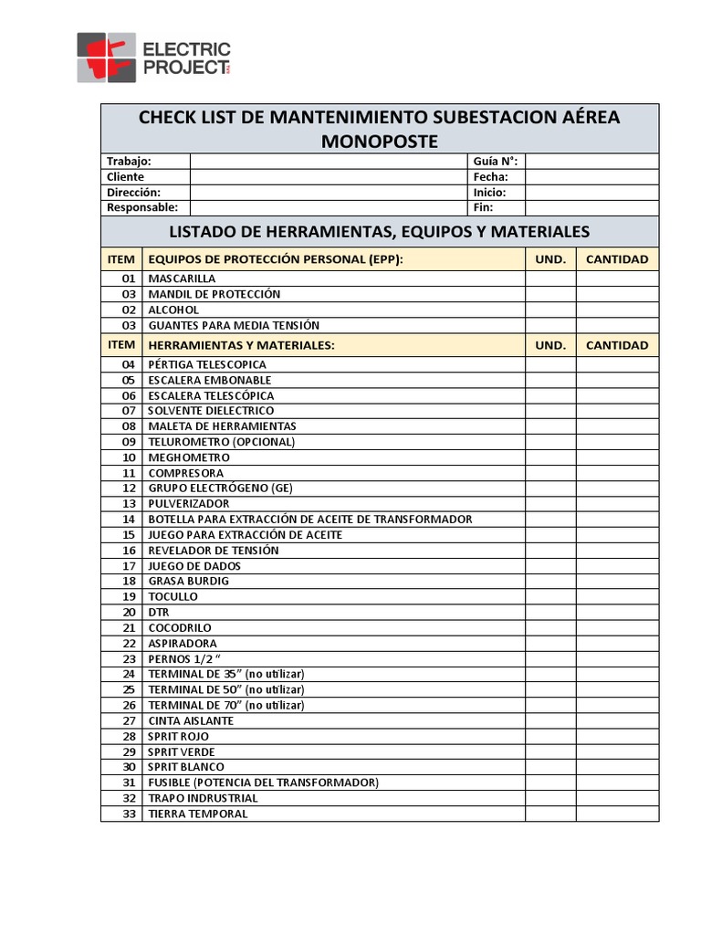 Check List de Herramientas y Materiales para Mantenimiento | PDF