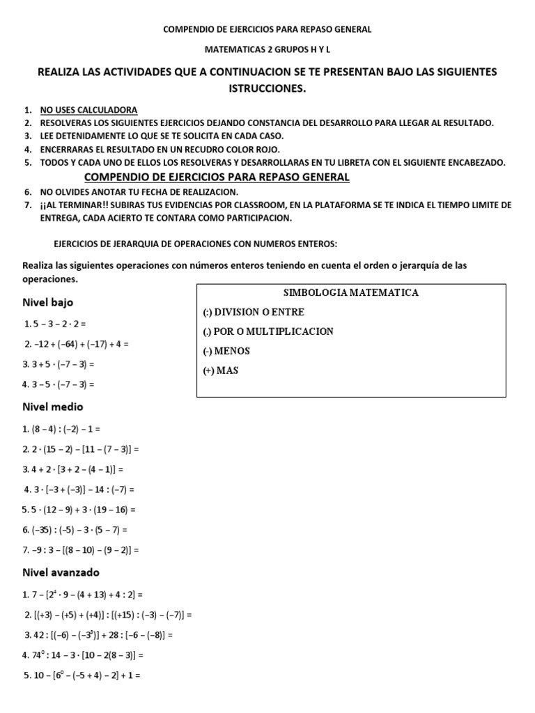 Compendio de Ejercicios para Repaso General | PDF