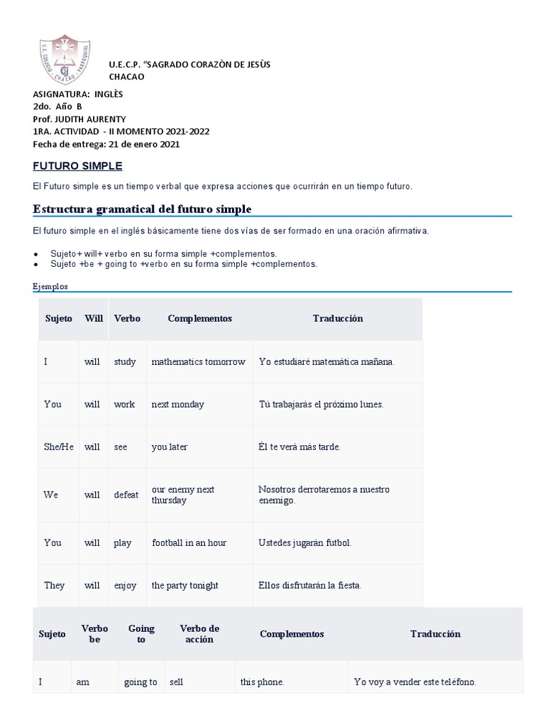 2do.b Ingles 1ra. Actividad Ii Momento | PDF | Verbo | Sintaxis