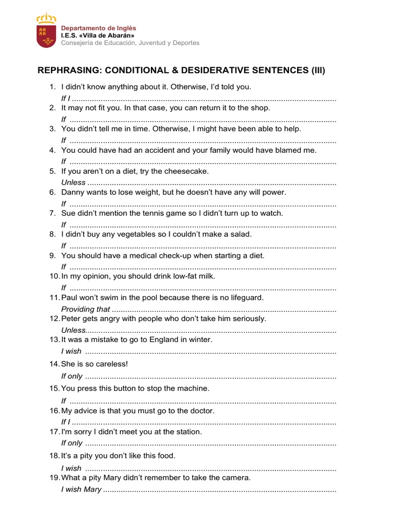 Rephrasing - Conditional Sentences (III) | PDF
