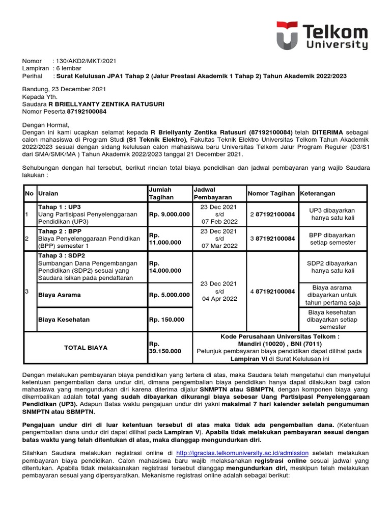 Surat Kelulusan Telkom | PDF