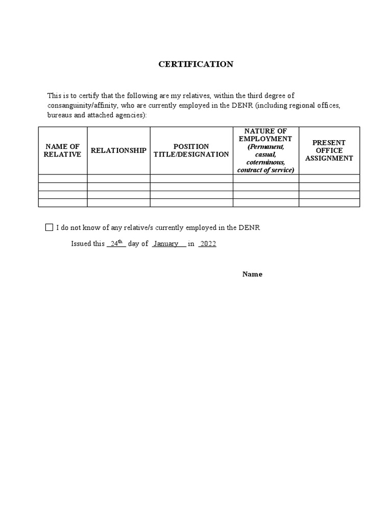 No Relation Certificate Template | PDF