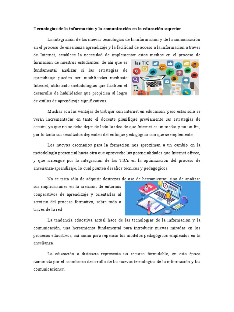 Tics En Educación Superior Pdf Tecnología De Información Y