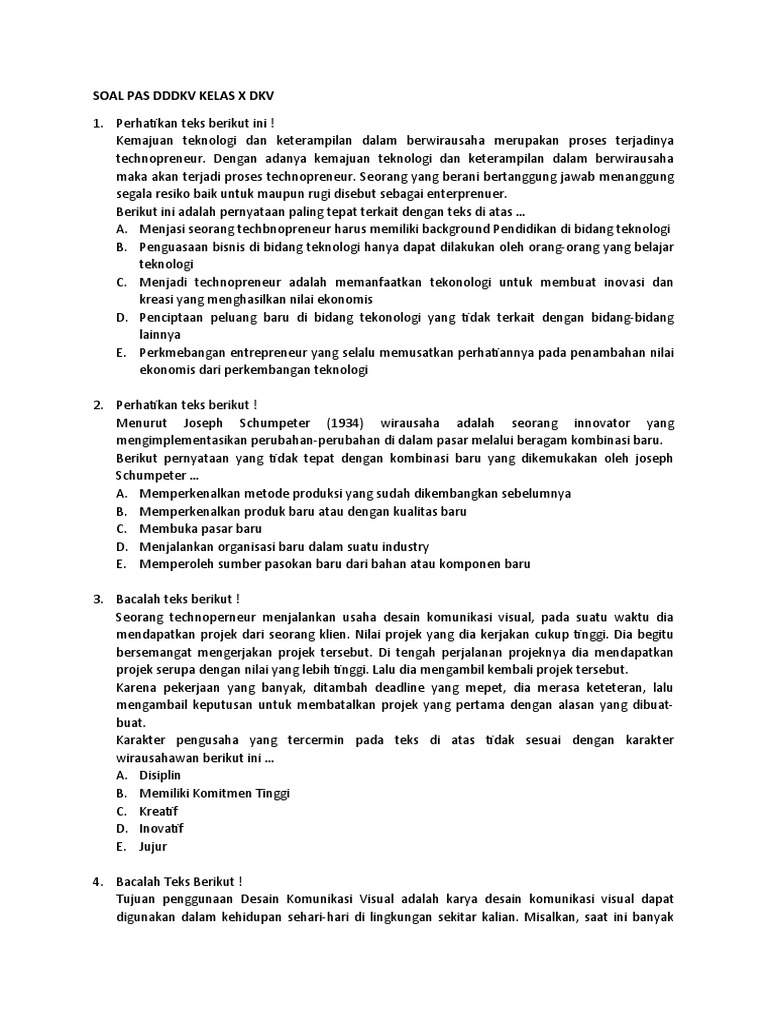 Soal Pas DDDKV Kelas X DKV | PDF