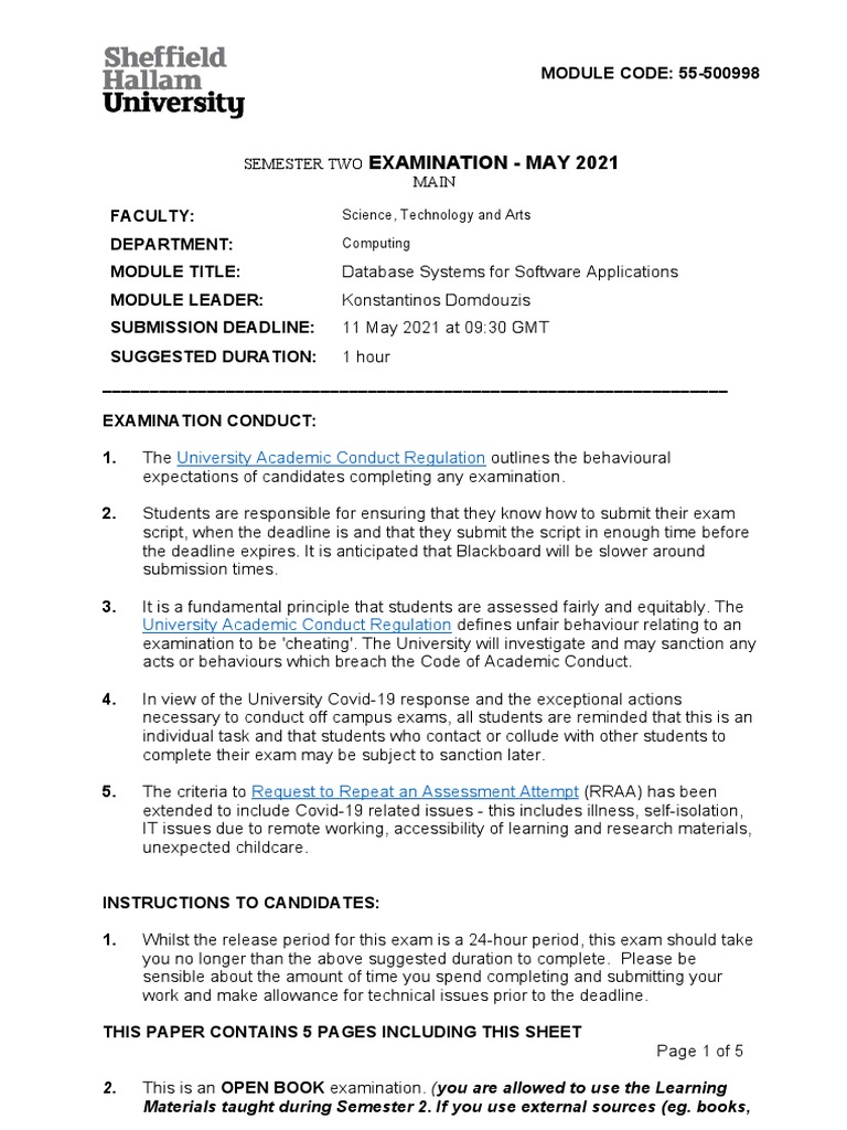 55 500998 Open Book Exam Script 2020 21 | PDF | Databases | Database ...
