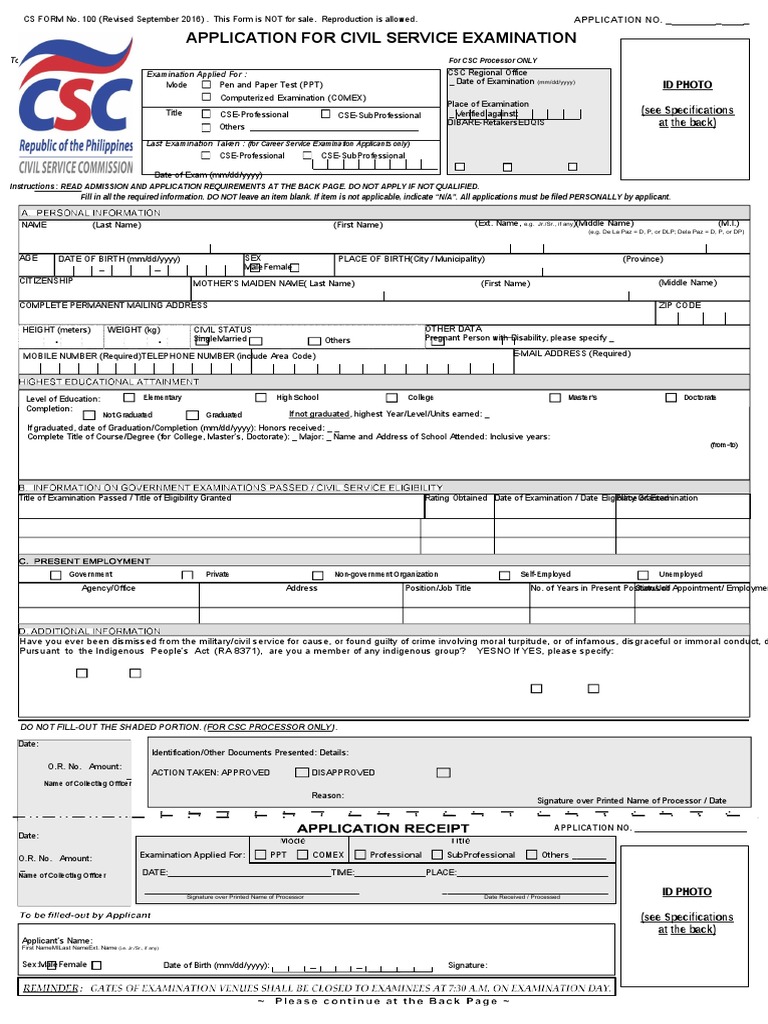 CS Form 100 - Revised September 2016 | PDF | Identity Document