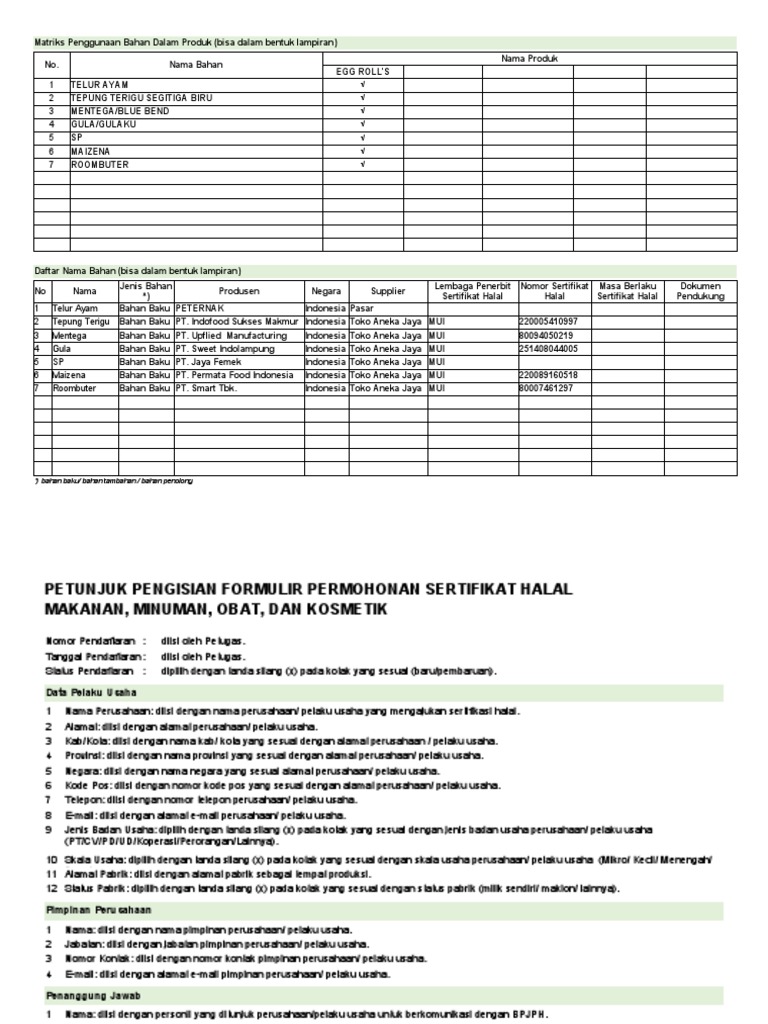 MATRIKS PENGGUNAAN BAHAN DALAM PRODUK | PDF