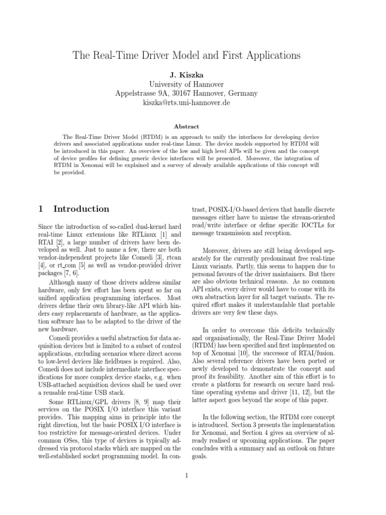 The Real-Time Driver Model and First Applications | PDF | Device Driver | Kernel (Operating System)