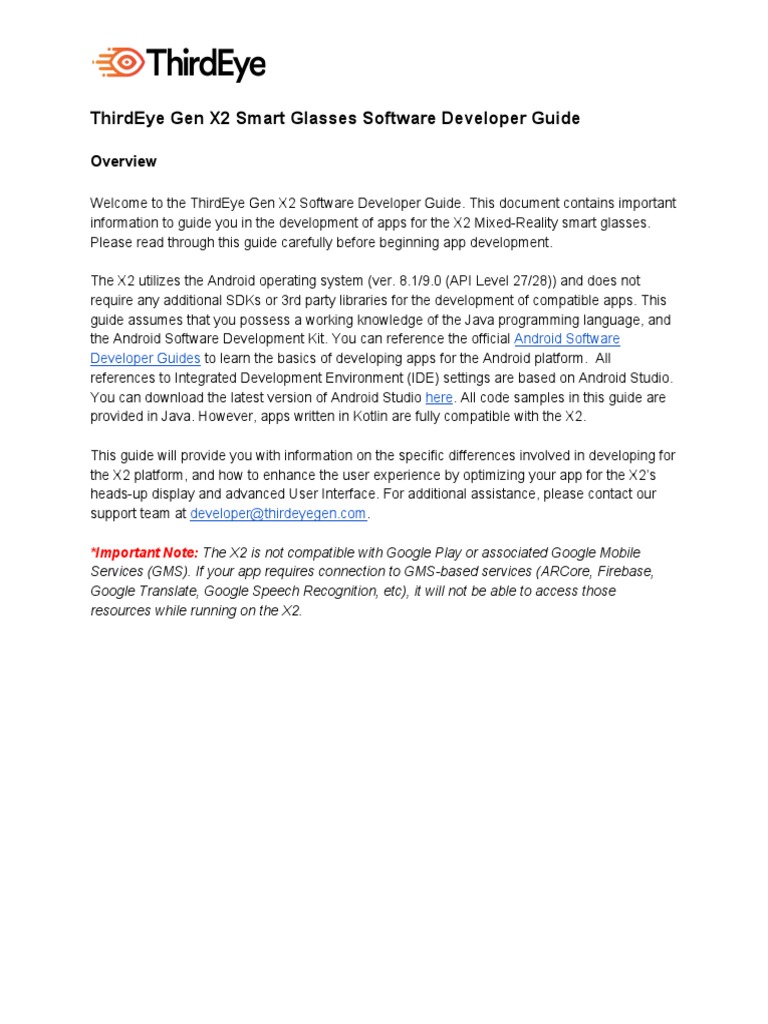 X2 Software Developer Guide | PDF | Android (Operating System) | Mobile App