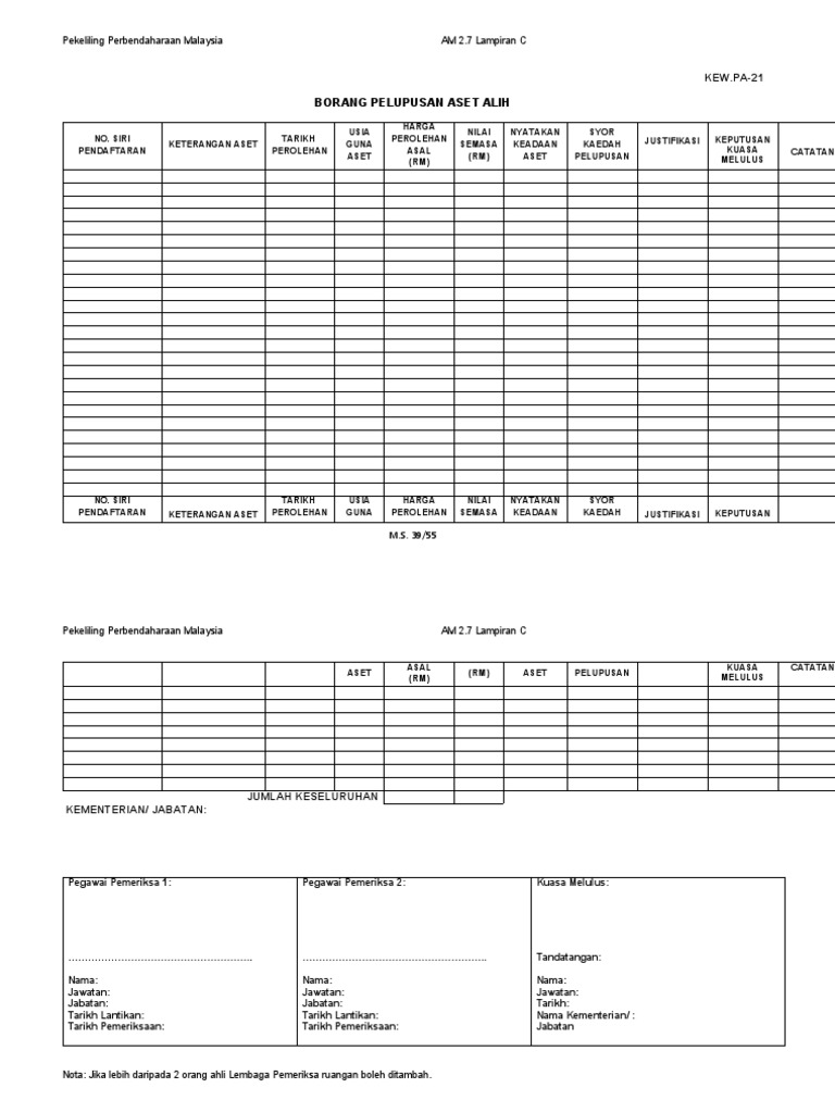 Kew - Pa-21 Borang Pelupusan Aset Alih | PDF