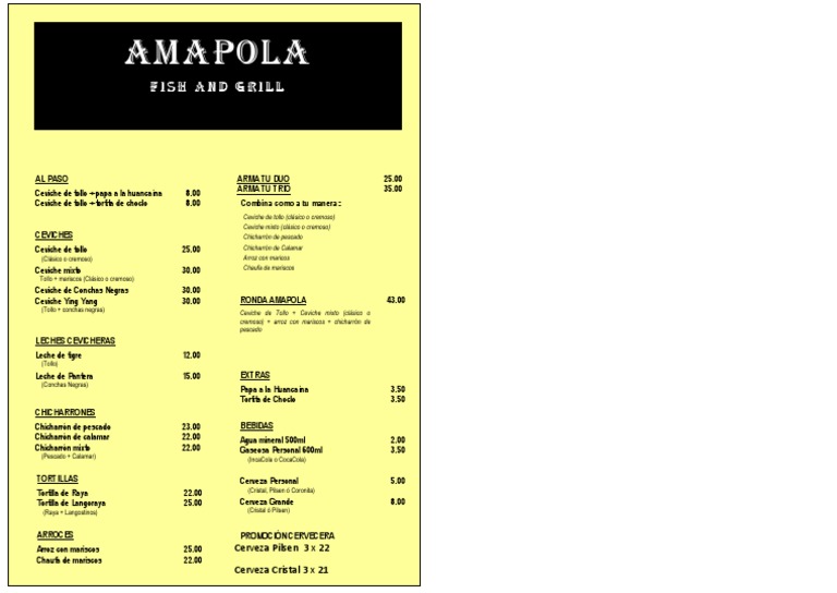 Carta Amapola | PDF | Mariscos | Mariscos