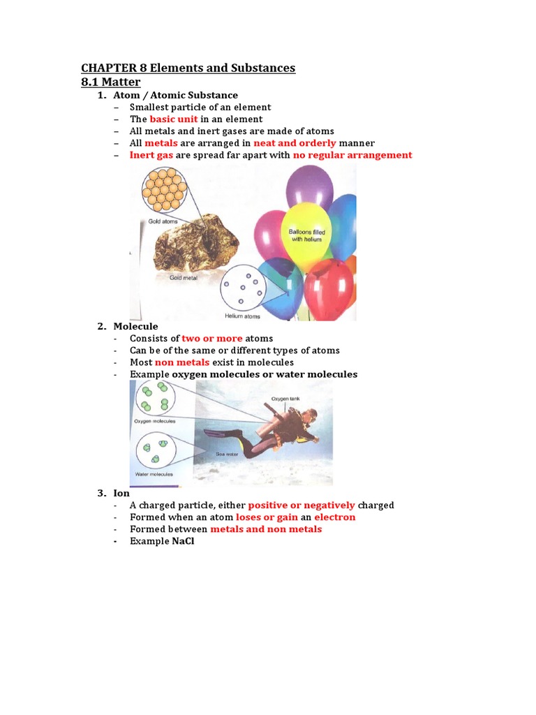 CHAPTER 8 Elements and Substances | PDF | Atoms | Ion