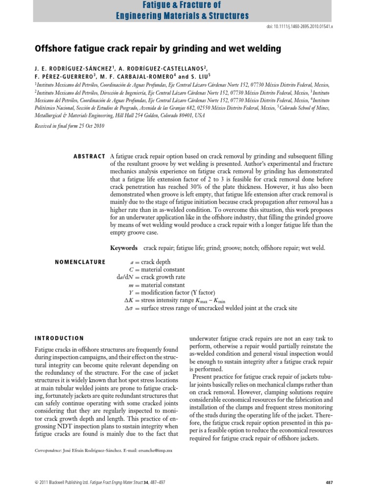 Offshore Fatigue Crack Repair by Grinding and Wet Welding | PDF | Fatigue (Material ...