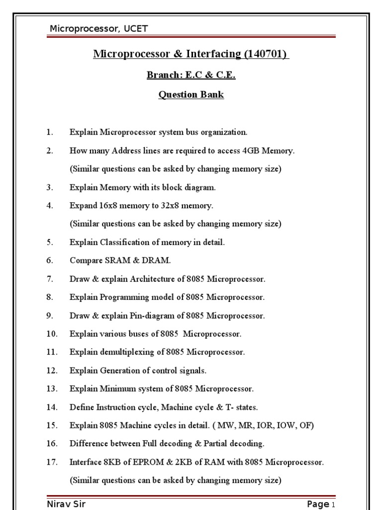 Microprocessor And Interfacing Questions For Ucet Exam Pdf Random