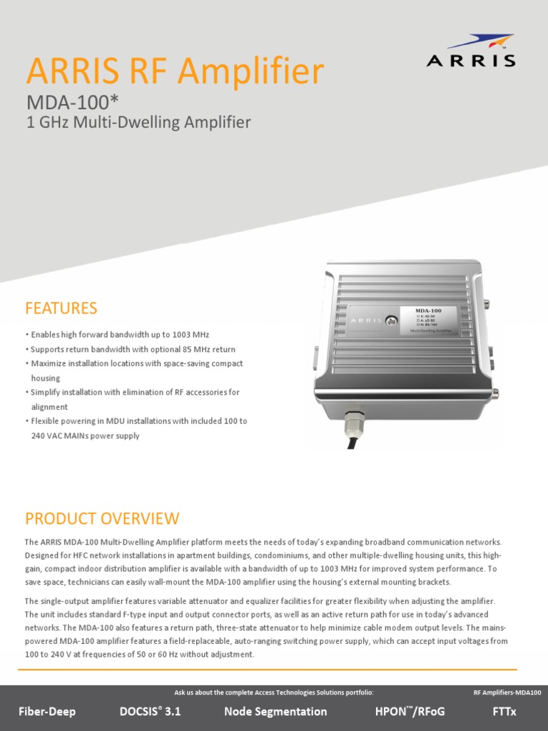 Mda 100 1 GHZ Multi Dwelling Amplifier Data Sheet | PDF | Amplifier ...