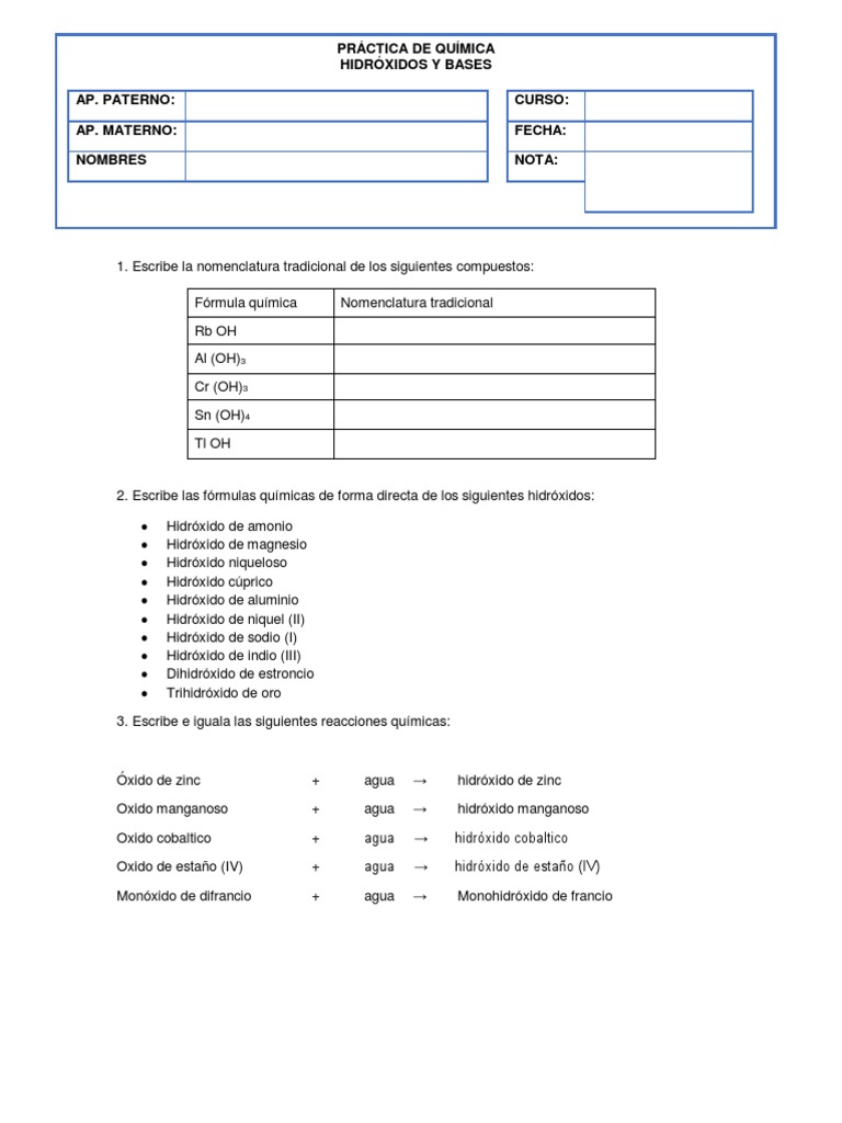 Práctica de Hidroxidos 2021 | PDF