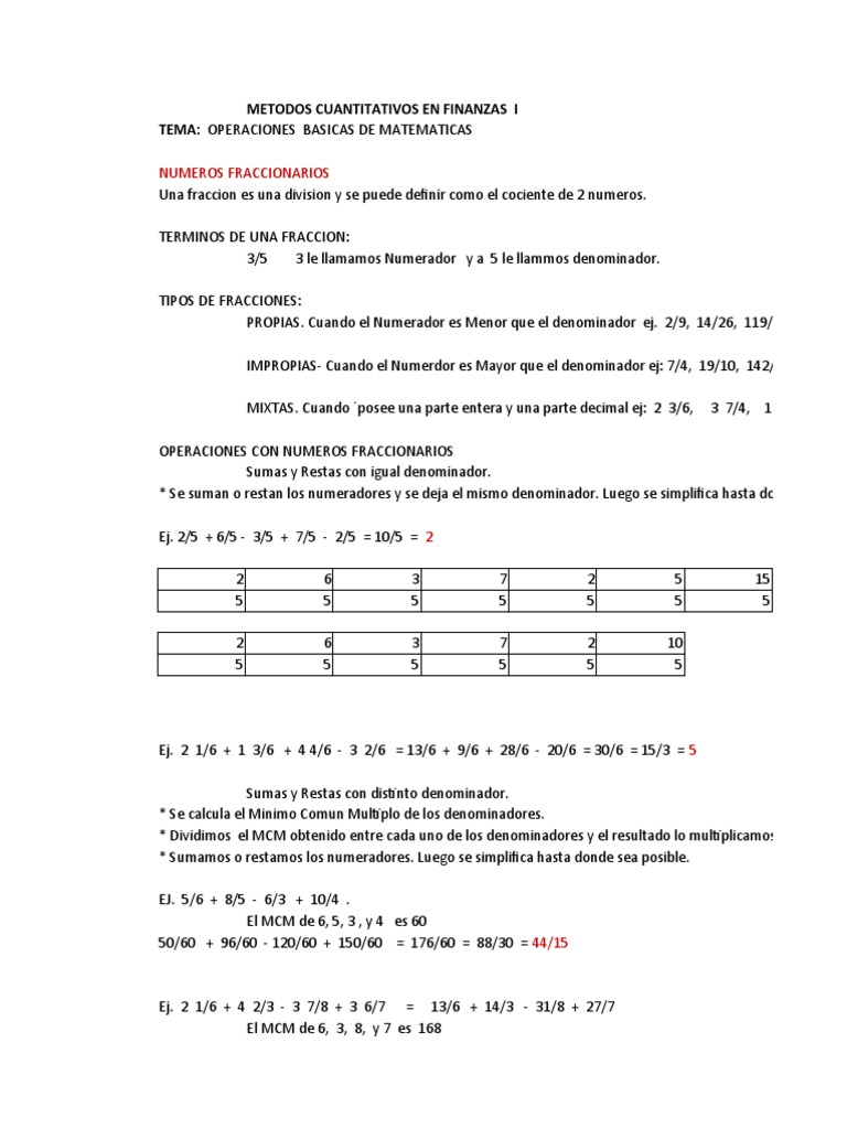 EJERCICIOS, Operaciones Basicas de Matematicas, Métodos I | PDF ...
