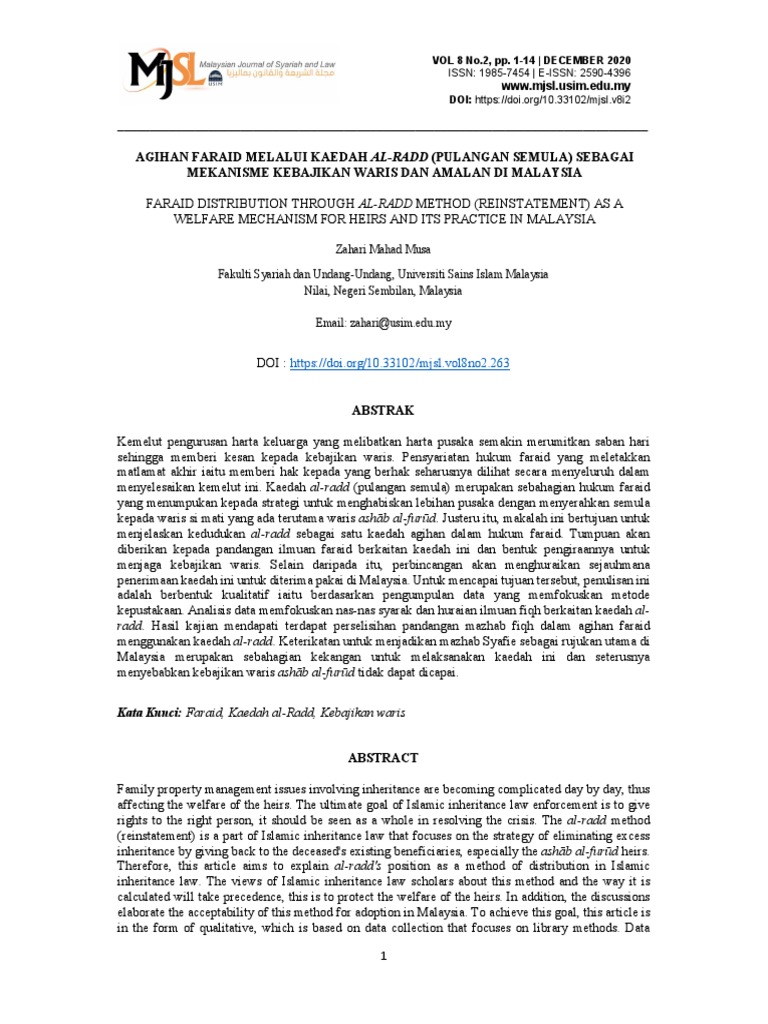 Agihan Faraid Melalui Kaedah Al-Radd | PDF | Karier & Perkembangan ...