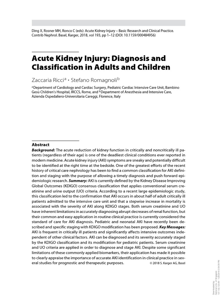 AKI Diagnosis and Classification | PDF | Creatinine | Medical Specialties