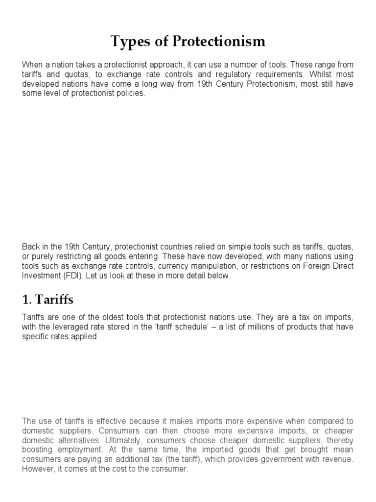 Types of Protectionism | PDF | Tariff | Subsidy