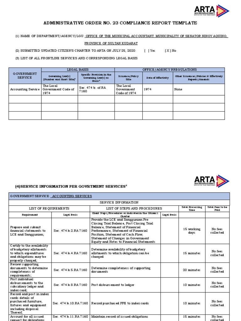 Compliance Report Template for Administrative Order No. 23 | PDF | U.S ...