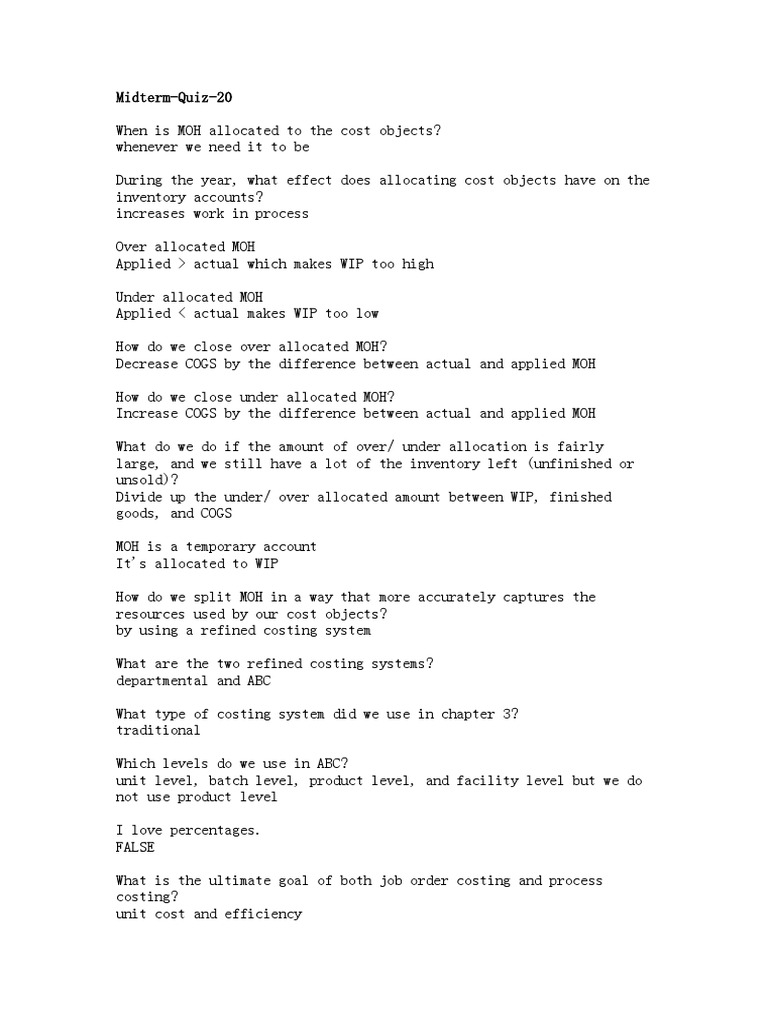 Midterm Quiz 20 | PDF | Inventory | Expense