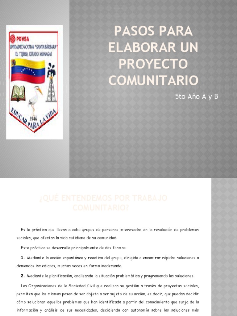 Pasos para Elaborar Un Proyecto Comunitario | PDF | Conocimiento ...
