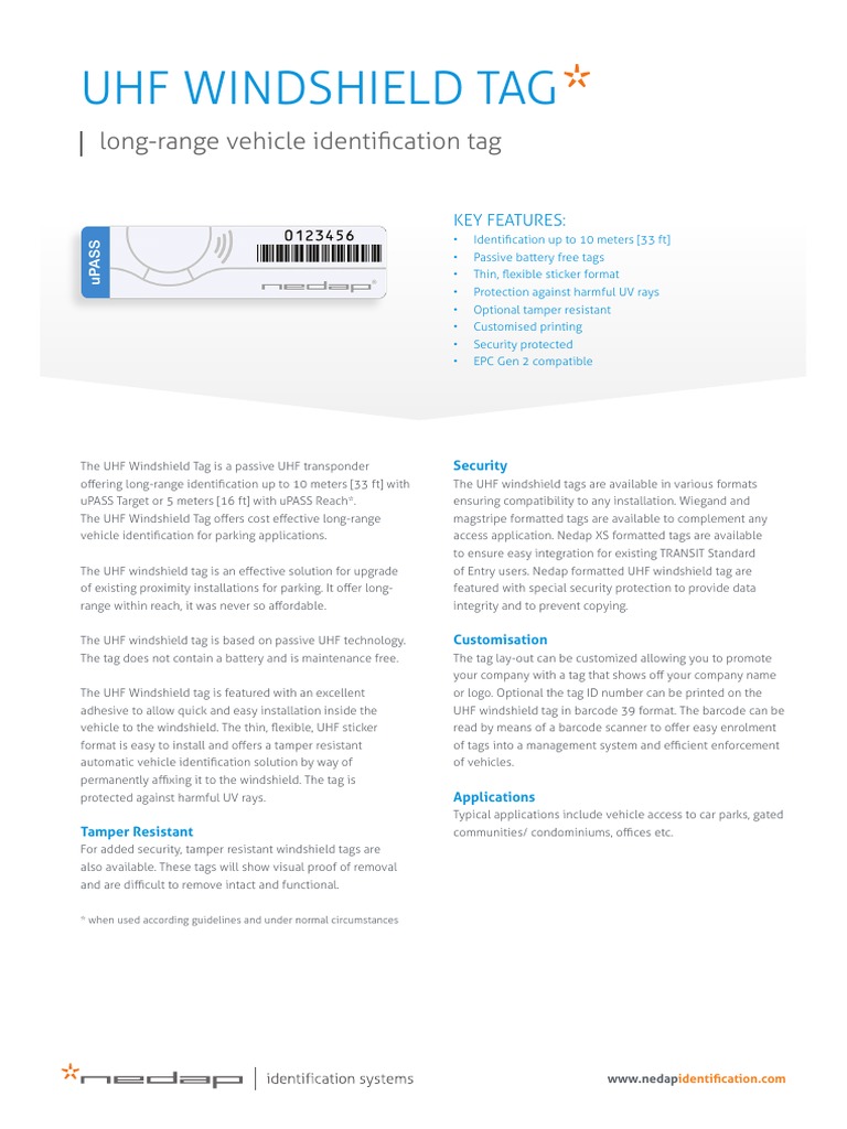 Uhf Windshield Tag: Long-Range Vehicle Identification Tag | Download ...