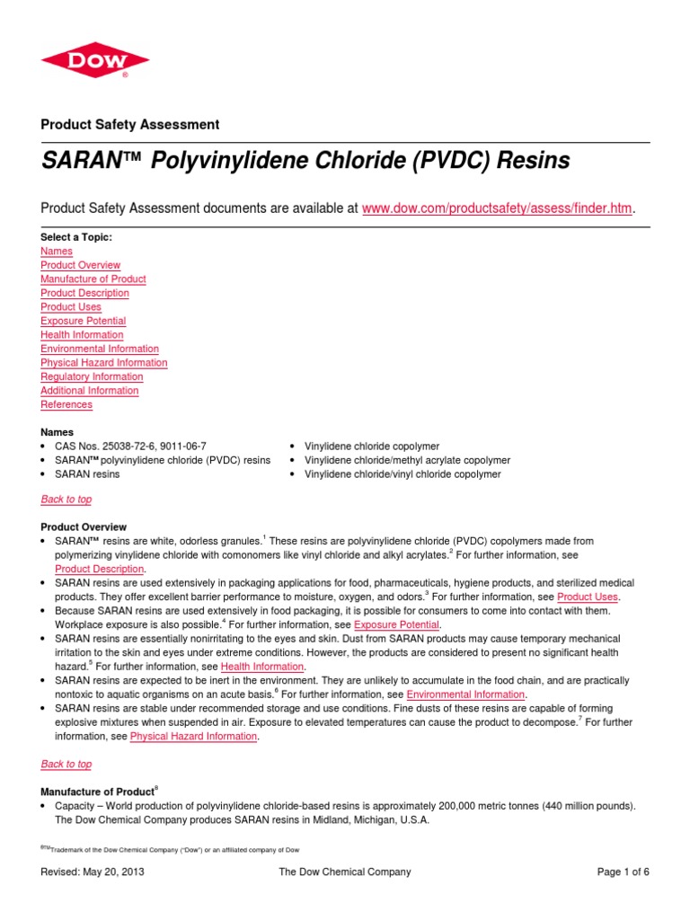 Polyvinylidene Chloride (PVDC) Resins: Saran | PDF | Aluminium | Dow ...