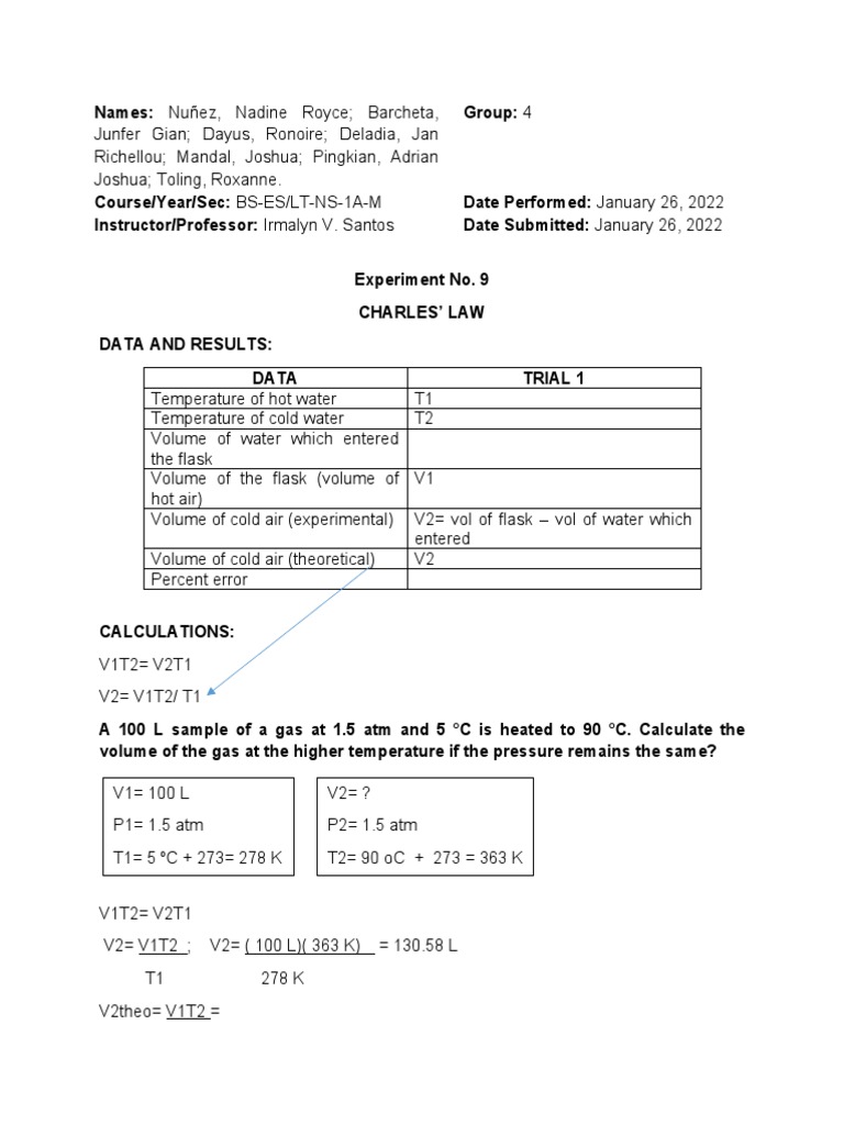 Group4 Experiment9 Charles-Law | PDF | Science & Mathematics