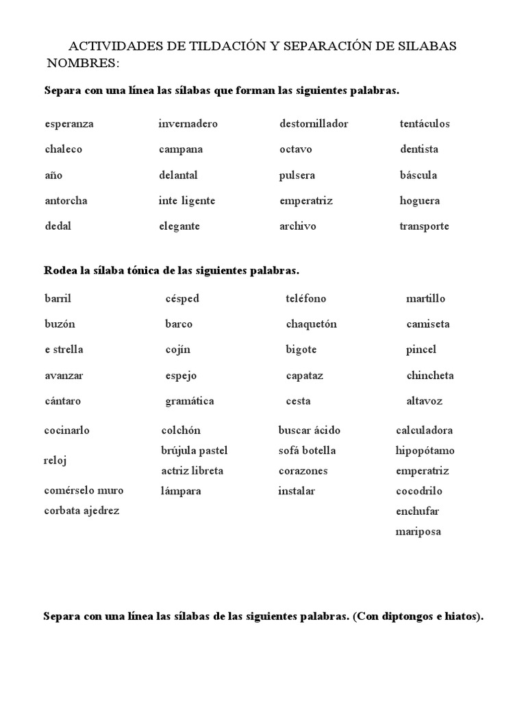 Actividades para Aprender A Poner Tildes | PDF