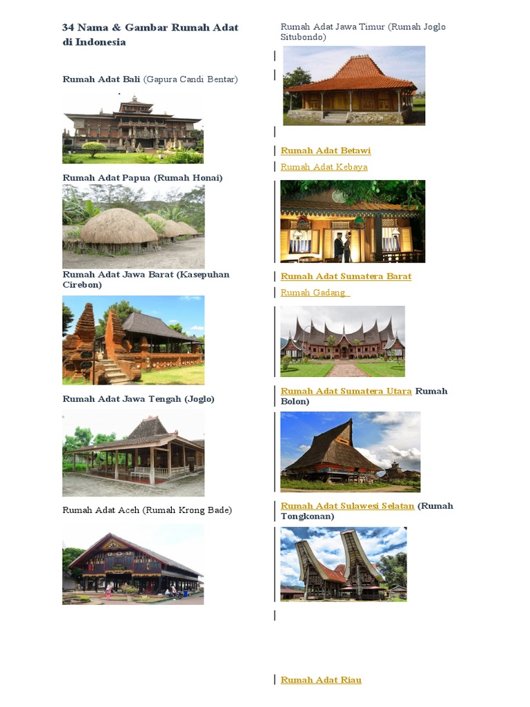 34 Gambar Rumah Adat Indonesia | PDF | Memasak, Makanan, & Anggur