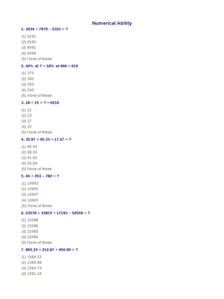 Numerical Ability 10 | PDF