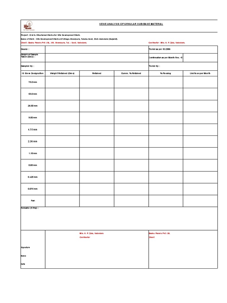 Seive Analysis of GSB Format | PDF