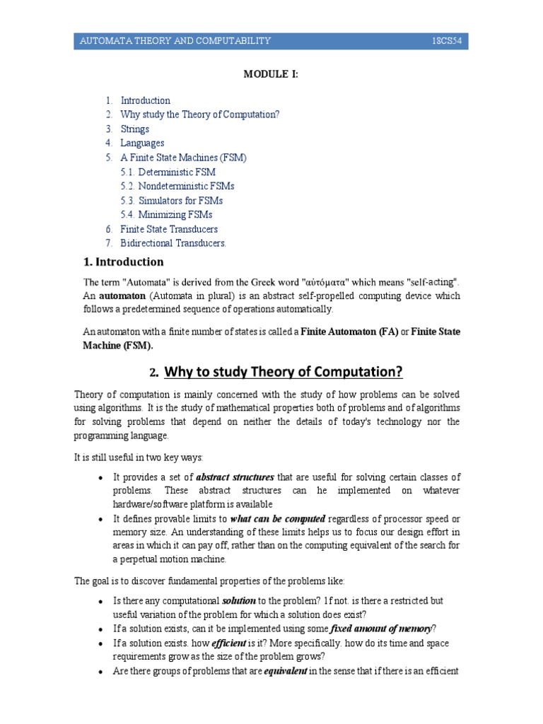 Automata Theory and Computability 18Cs54 | Descargar gratis PDF | Computing | Theory Of Computation