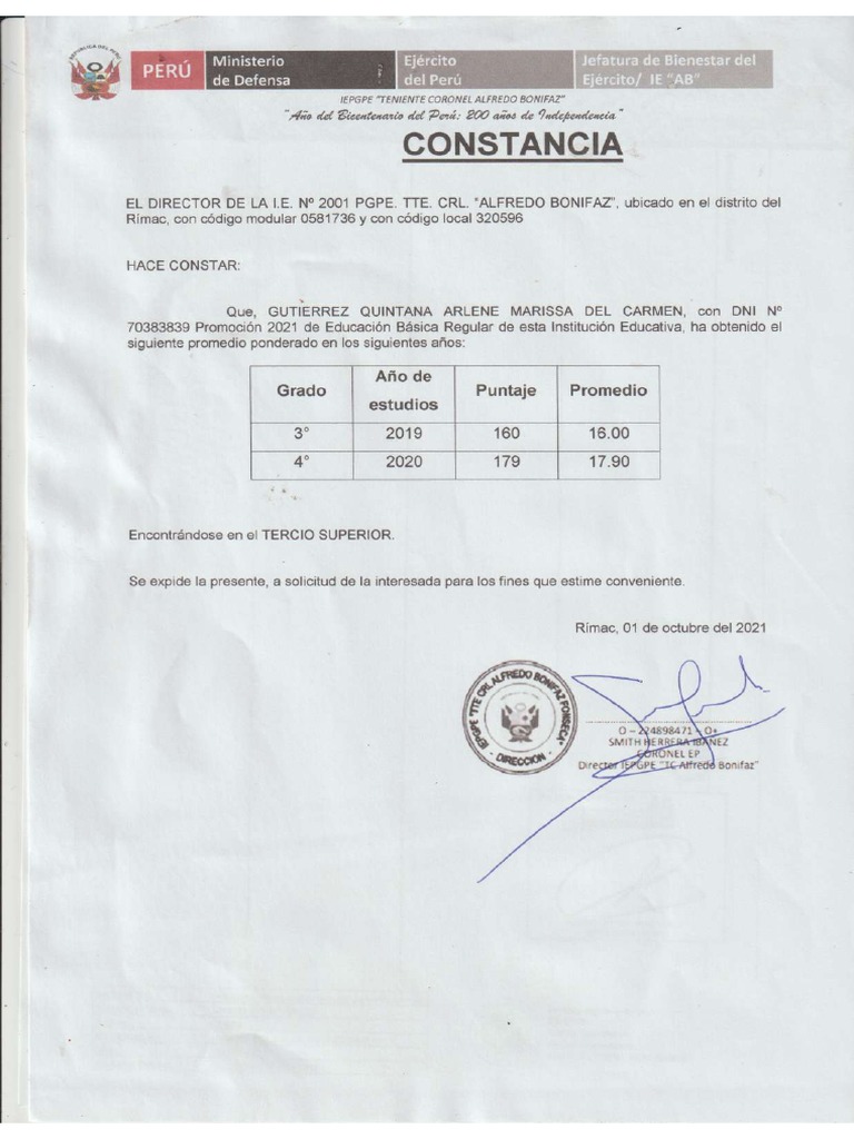 Constancia de Tercio Superior | PDF