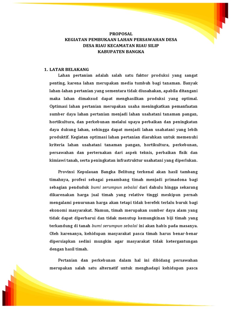 Proposal Lahan Sawah Prov | PDF