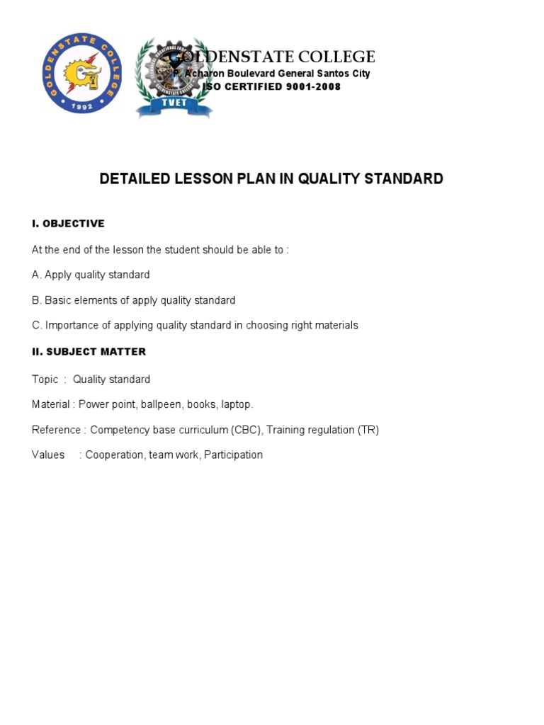 Quality Standards in Lesson Planning | PDF | Calibration | Quality ...