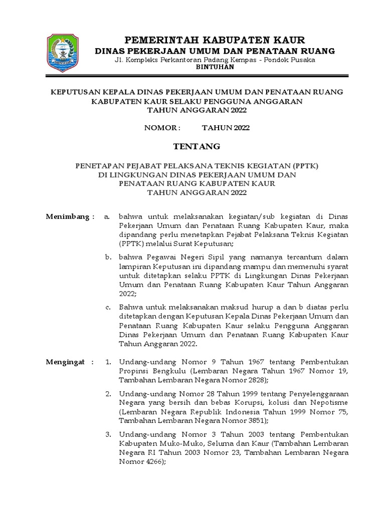 Contoh - SK PPTK - 2022 | PDF