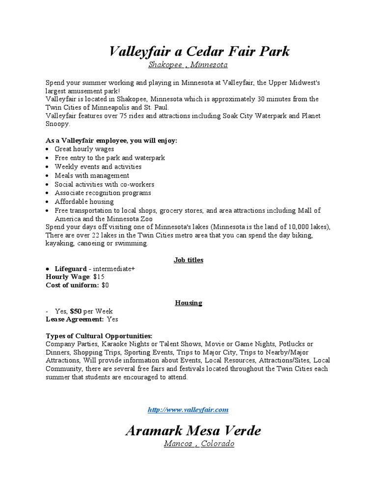 Valleyfair A Cedar Fair Park: Shakopee, Minnesota | PDF