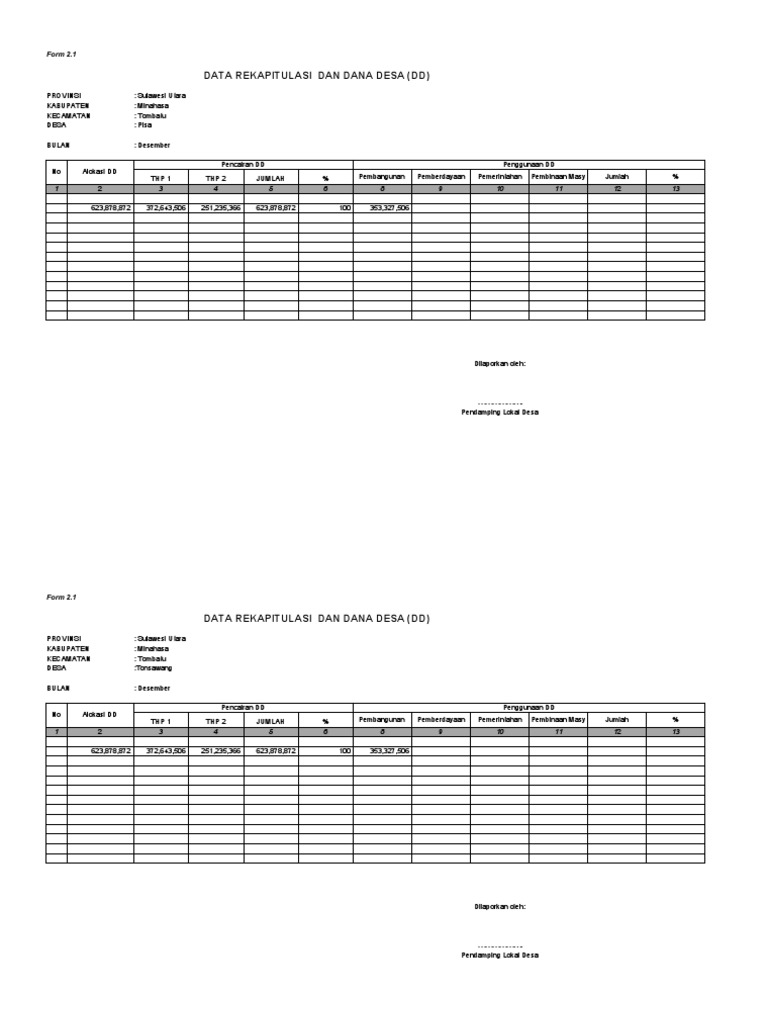 Form Rekap Dana Desa | PDF