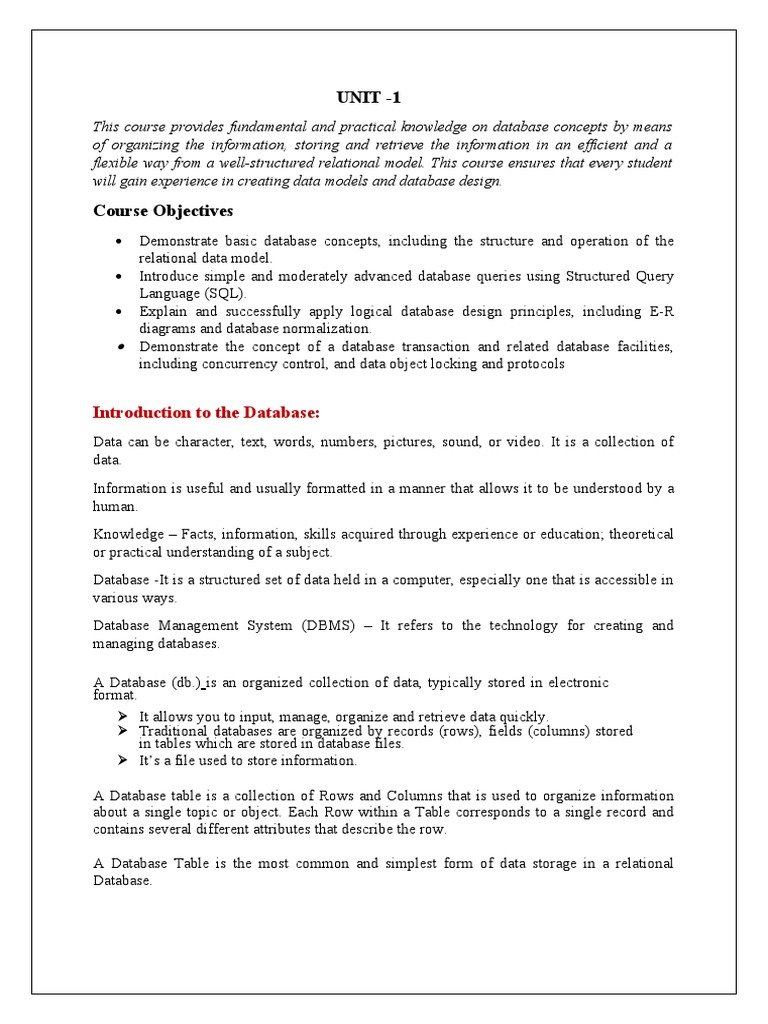 Module - 1 DBMS Notes | PDF | Databases | Data Model