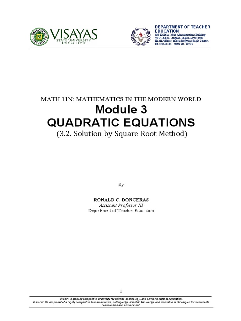 Module 3 Quadratic Equations | PDF | Quadratic Equation | Equations