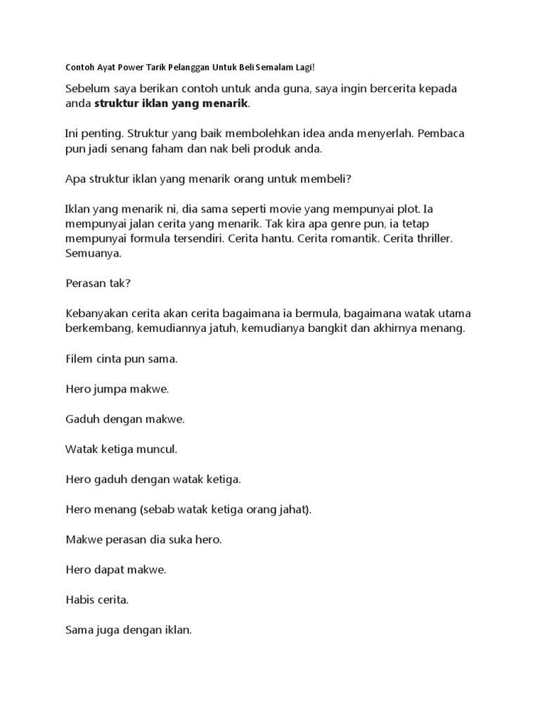 Contoh Ayat Power Tarik Pelanggan Untuk Beli Semalam Lagi!! | PDF