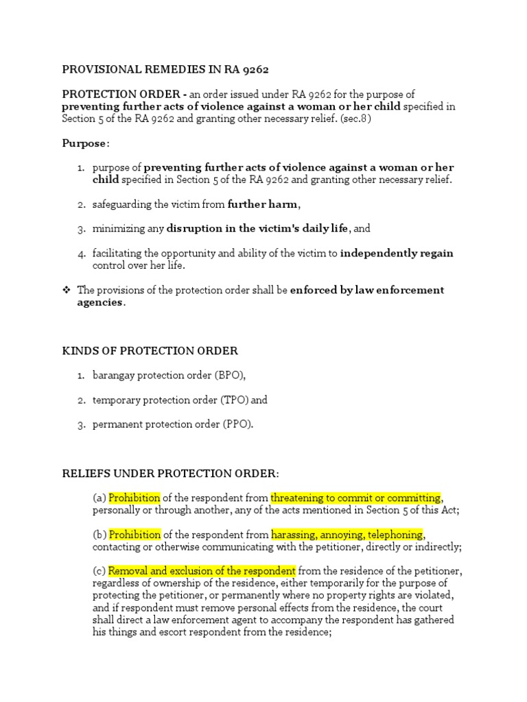 Ra 9262 | PDF | Restraining Order | Ex Parte
