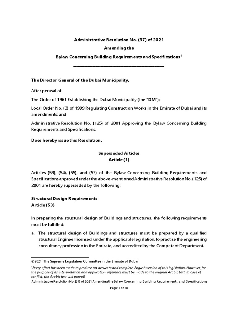 Administrative Resolution No. (37) of 2021 Amending The Bylaw ...