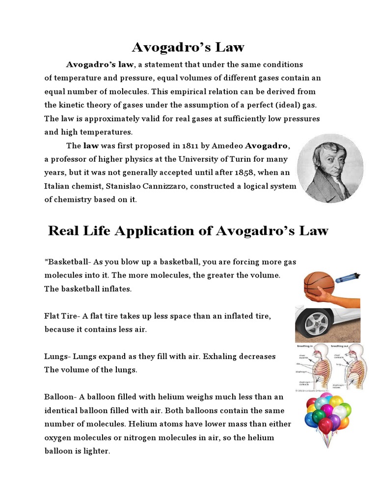 Avogadro's Law and Its Real Life Application | PDF