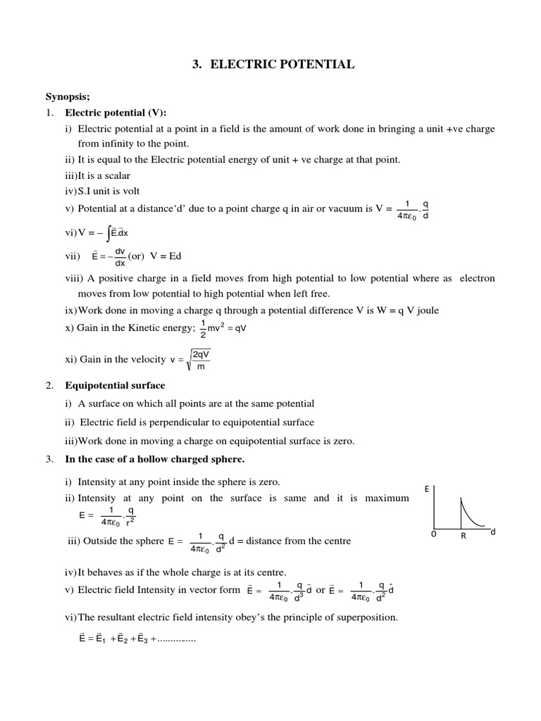 Synopsis Electric Potential (V) | PDF | Electronvolt | Electric Field