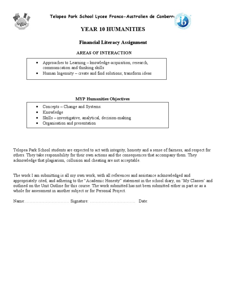 YR 10 Financial Literacy Assignment | PDF | Sales | Investor